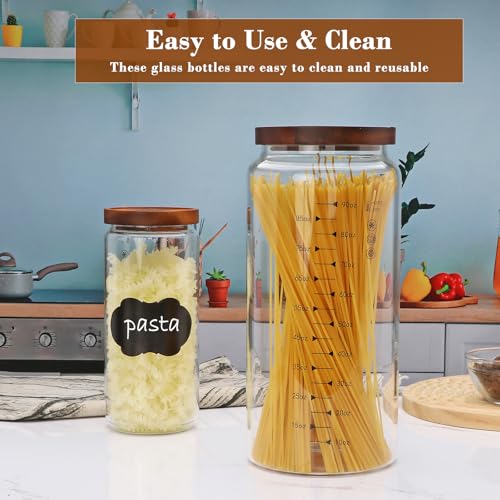 Datttcc 100 oz Glass Storage Canisters with Wood Lids,Clear Food Storage Container Jars with Airtight for Noodles,Flour, Cereal,Sugar,Rrice,Tea,Coffee Beans,4 Pack