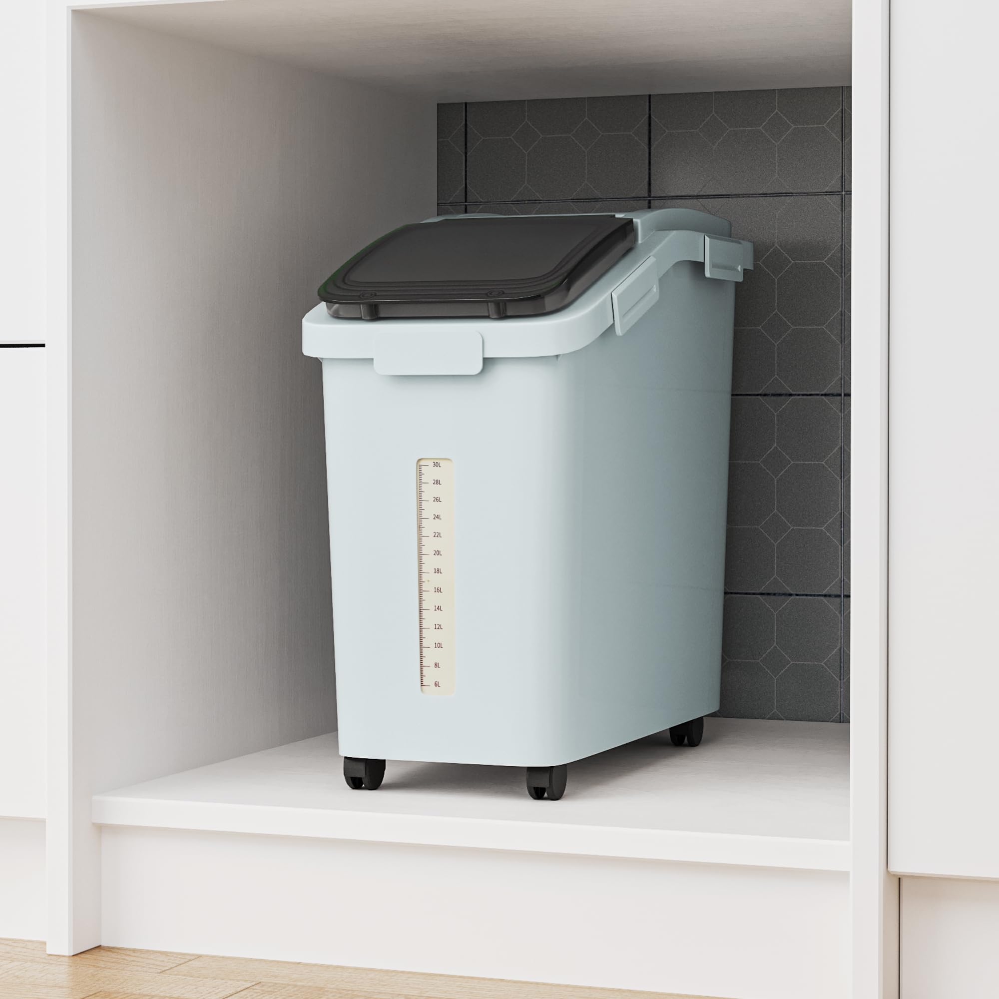 DWVO Large Ingredient Storage Bins, 11.4-Gallon Flour Rice Food storage Containers Bins with Wheels, Scoop and Airtight Lid for Dry Food, Flour, Cereal Grain, Sugar, Gray