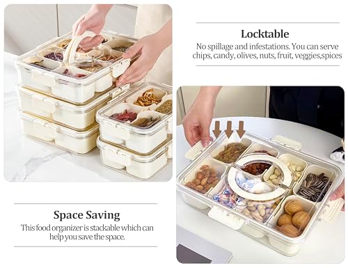 YouLike Divided Snackle Box 2Pack Charcuterie Container With Handles And Lids 8 Compartment Fruit Serving Tray for Veggie Appetizer Platter for Fridge Stackable Food Storage Box