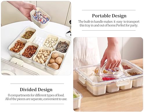 YouLike Divided Snackle Box 2Pack Charcuterie Container With Handles And Lids 8 Compartment Fruit Serving Tray for Veggie Appetizer Platter for Fridge Stackable Food Storage Box