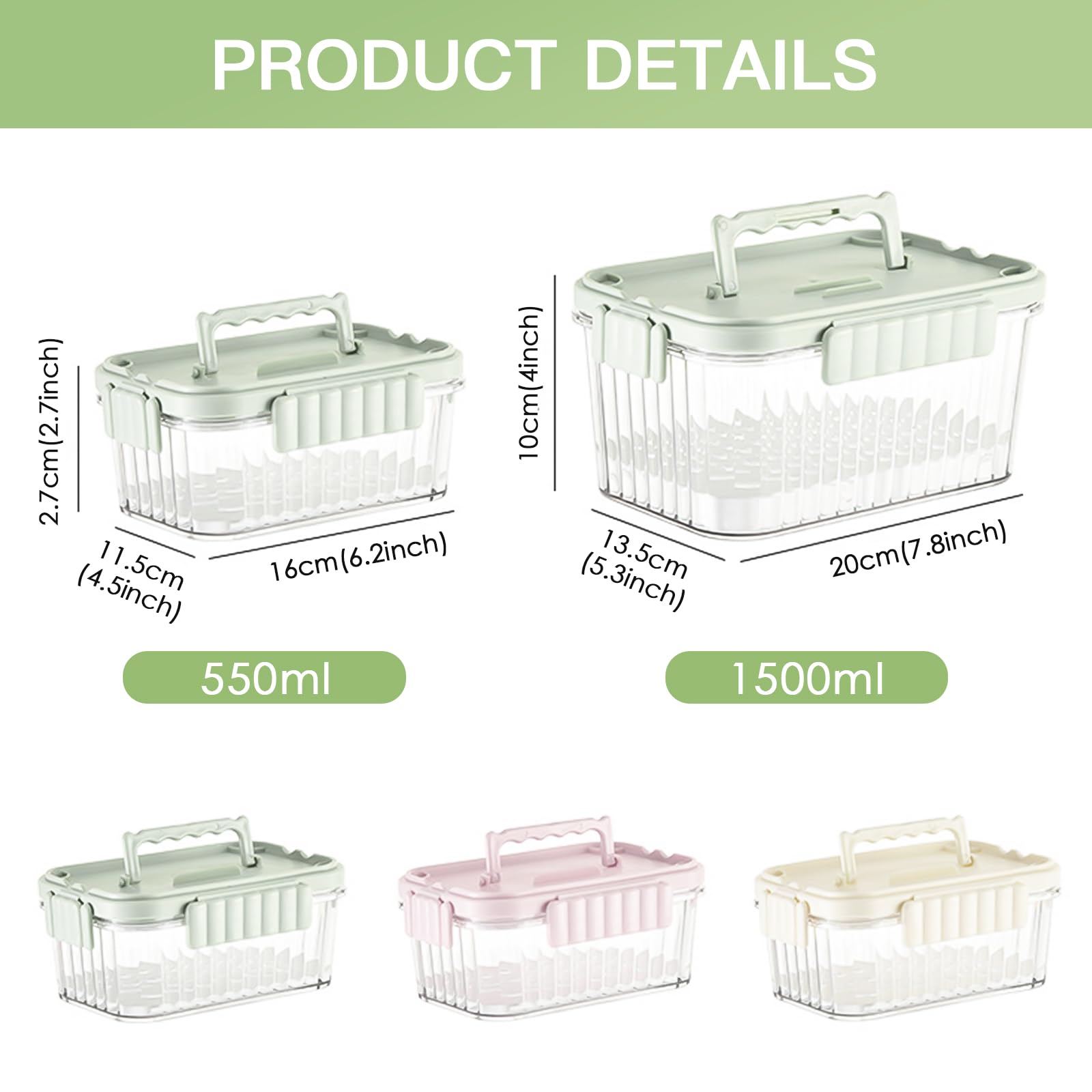 2 Pack Food Storage Containers with Lid, Portable Fruit Saver Berry Snack Keeper Container with Handle & Ice Sheet & Fork, Keep Fruits Food Fresh, for Fridge, Picnic, Office, Party, Camping (Yellow)