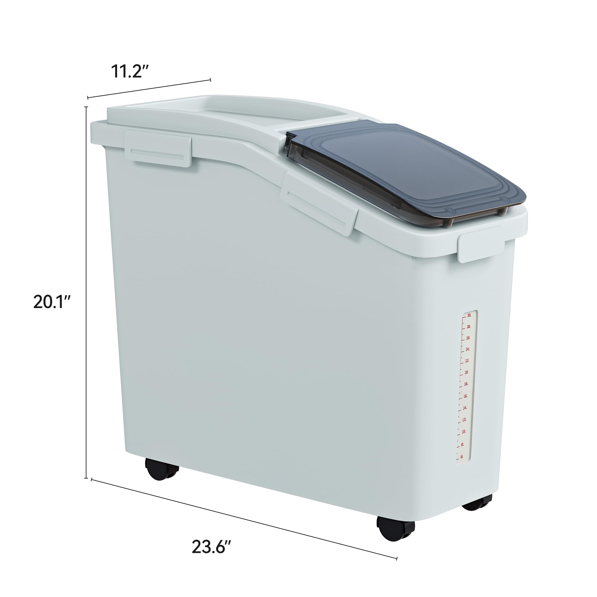 DWVO Large Ingredient Storage Bins, 11.4-Gallon Flour Rice Food storage Containers Bins with Wheels, Scoop and Airtight Lid for Dry Food, Flour, Cereal Grain, Sugar, Gray