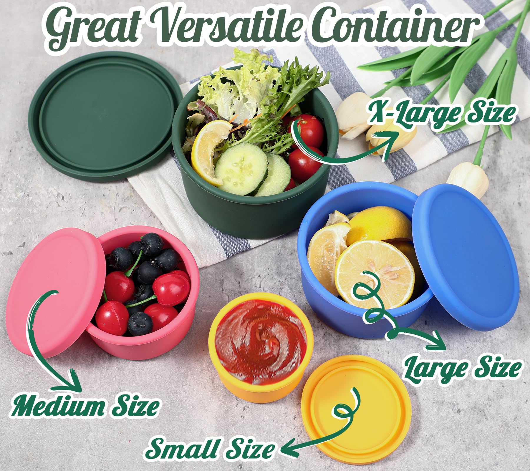 Webake Silicone Food Storage Containers with Lids, Large Nesting Portion Control Containers for Lunch Snack, Set of 4 (3oz,6oz,12oz,20oz)