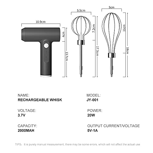 JOYKI Cordless Handheld Electric Mixer, USB Rechargeable Handheld Whisk, 3 speeds, for whisking and mixing cookies, cakes, batters, egg whites and soups, black