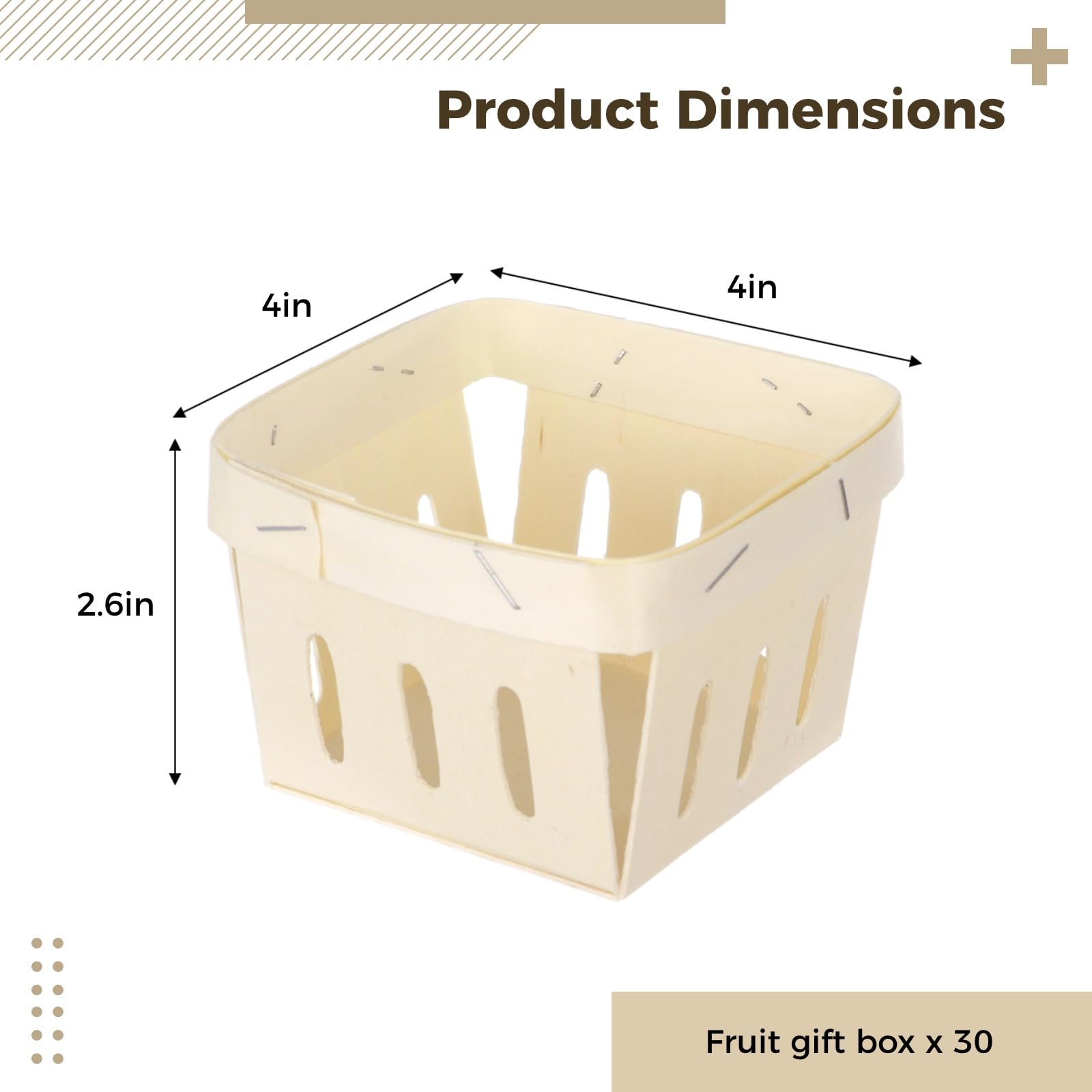 Tideme 30 Pcs Mini Wooden Baskets 4 x 4 x 2.6 Inch Square small Berry Basket Woven Vented Storage Container Harvest Basket for Picking Fruit, Crafts, Gifts (Log Color)