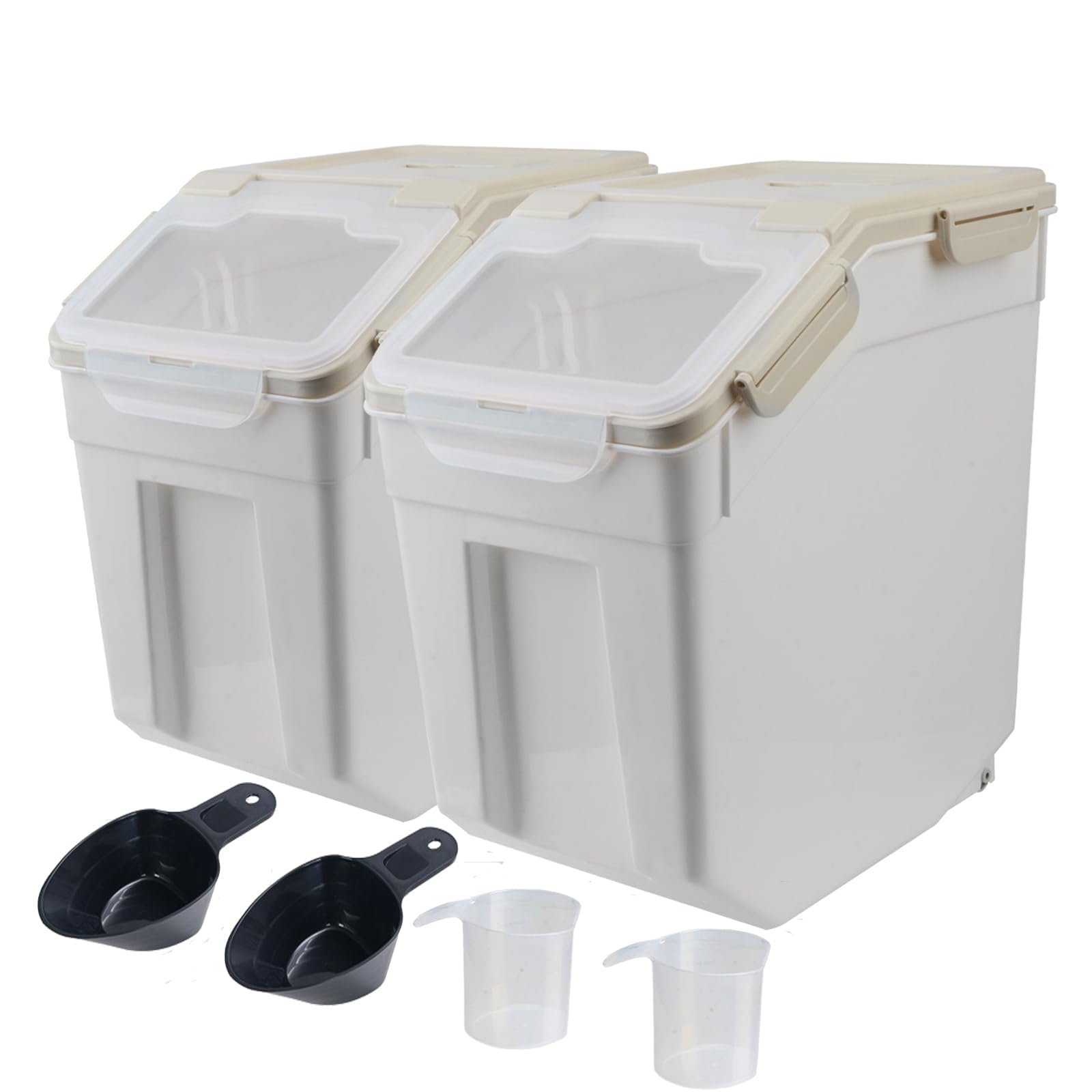 2 Pack Rice Storage Container 50 lbs, Airtight Flour Storage Containers Bin with Measuring Cup & Scoop, BPA Free Plastic Rice Dispenser for Flour, Rice, Grain Holder (Gray)