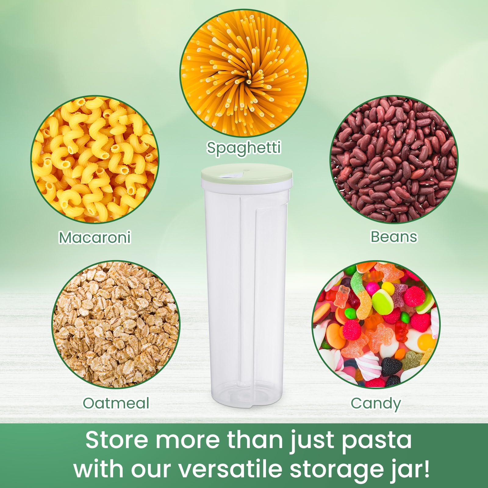 EORTA Plastic Spaghetti Container Noodle Pasta Storage Jar with Locking Lid Clear Dry Food Keeper Canister Cereal Crisper Box, Green