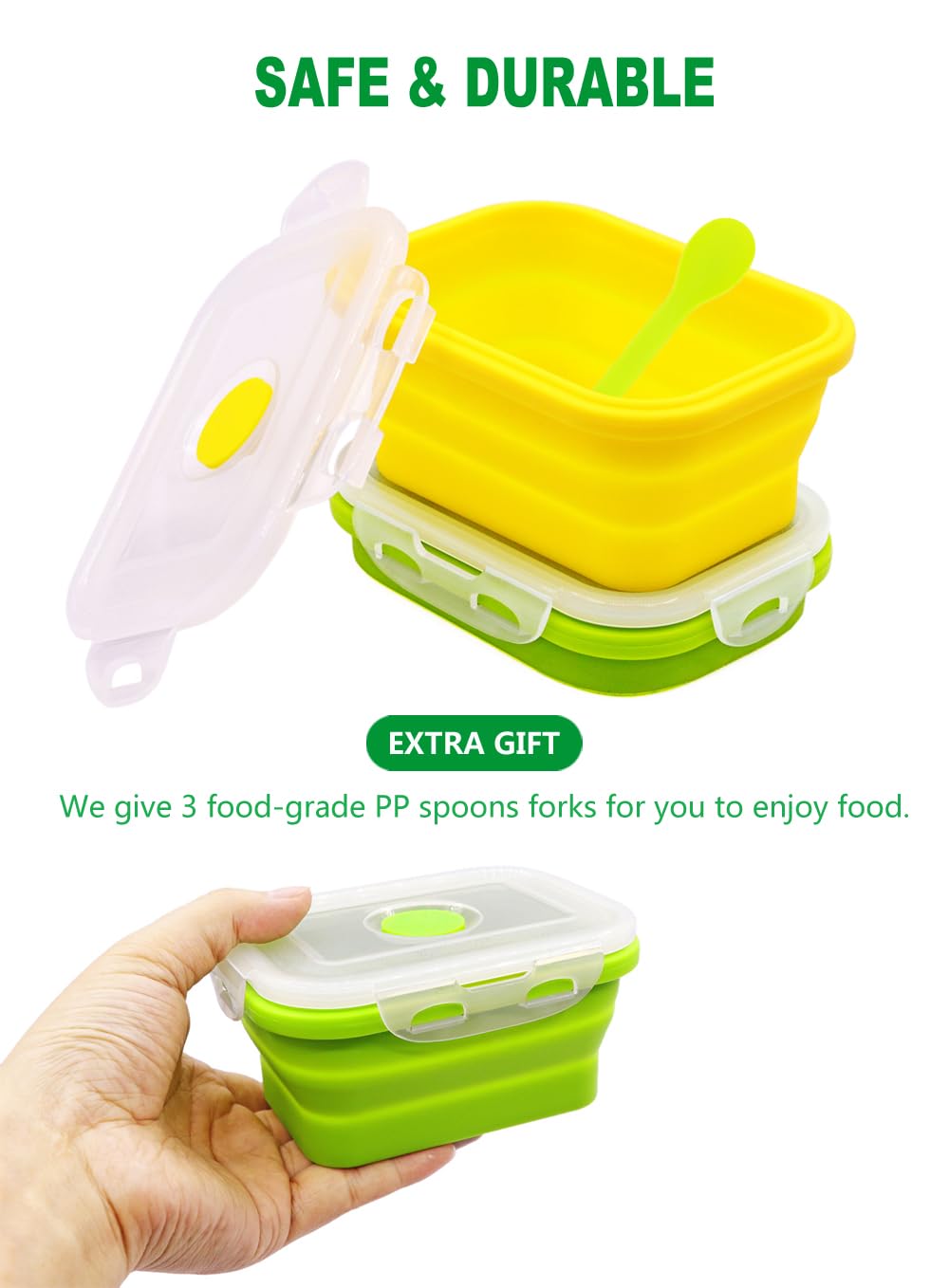 FUSMYE 3 PCS Collapsible Silicone Snack Containers Leak Proof, 11.8 oz Small Bento Box with Lids, Fruits Soups Food Storage For Kitchen, Camping, BPA Free, Microwavable