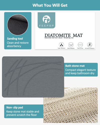 Stone Bath Mat , Diatomaceous Earth Shower Mat Nonslip Super Absorbent Quick Drying Bathroom Floor Mat for Kitchen Counter , Natural Bathroom Mat Stone Easy to Clean (23.7 x 15 .5inch)