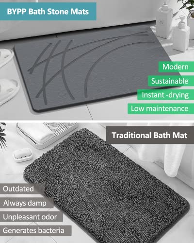 Stone Bath Mat , Diatomaceous Earth Shower Mat Nonslip Super Absorbent Quick Drying Bathroom Floor Mat for Kitchen Counter , Natural Bathroom Mat Stone Easy to Clean (23.7 x 15 .5inch)
