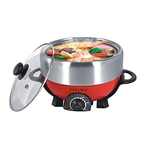 Tayama TRMC-40RS Shabu and Grill 3 Qt. Red Electric Multi-Cooker with Stainless Steel Pot