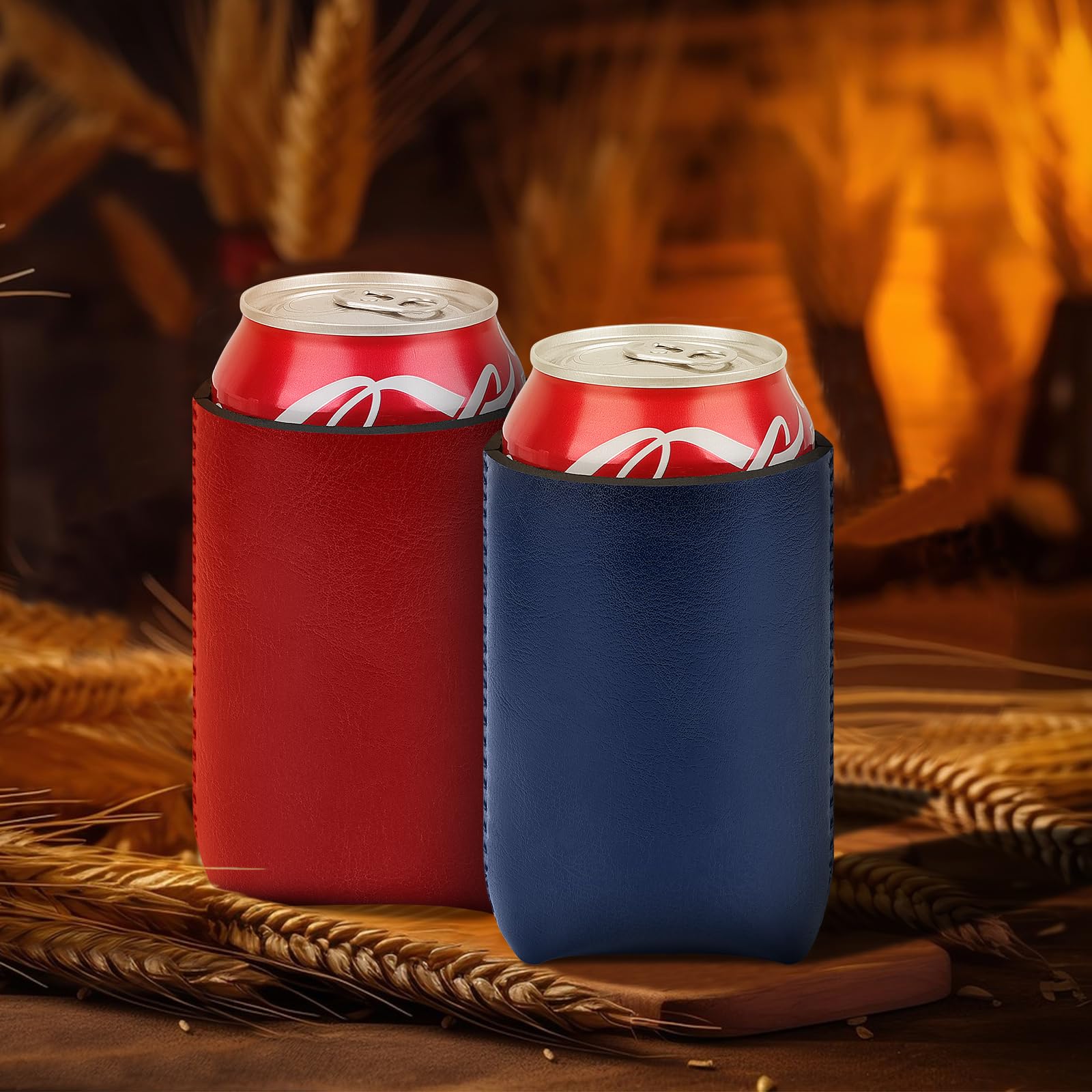 SIDESUGAR PU Leather 12oz Can Cooler Sleeve Soda Pop Cans Coolers Sleeves Beverage Insulator Holder Beer Bottles Coolers 12 OZ Standard Beer Can Sleeves Holders 4 Pack - Black/Orange/Red/Blue