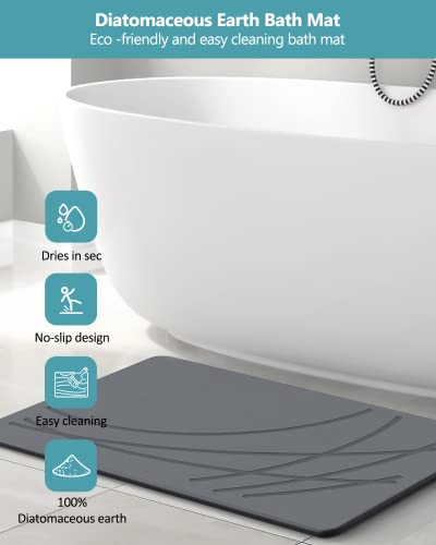 Stone Bath Mat , Diatomaceous Earth Shower Mat Nonslip Super Absorbent Quick Drying Bathroom Floor Mat for Kitchen Counter , Natural Bathroom Mat Stone Easy to Clean (23.7 x 15 .5inch)