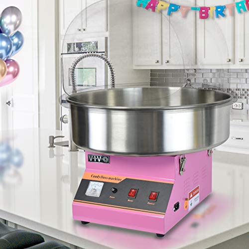 VIVO Pink Electric Commercial Cotton Candy Machine/Candy Floss Maker with Bubble Shield CANDY-KIT-1