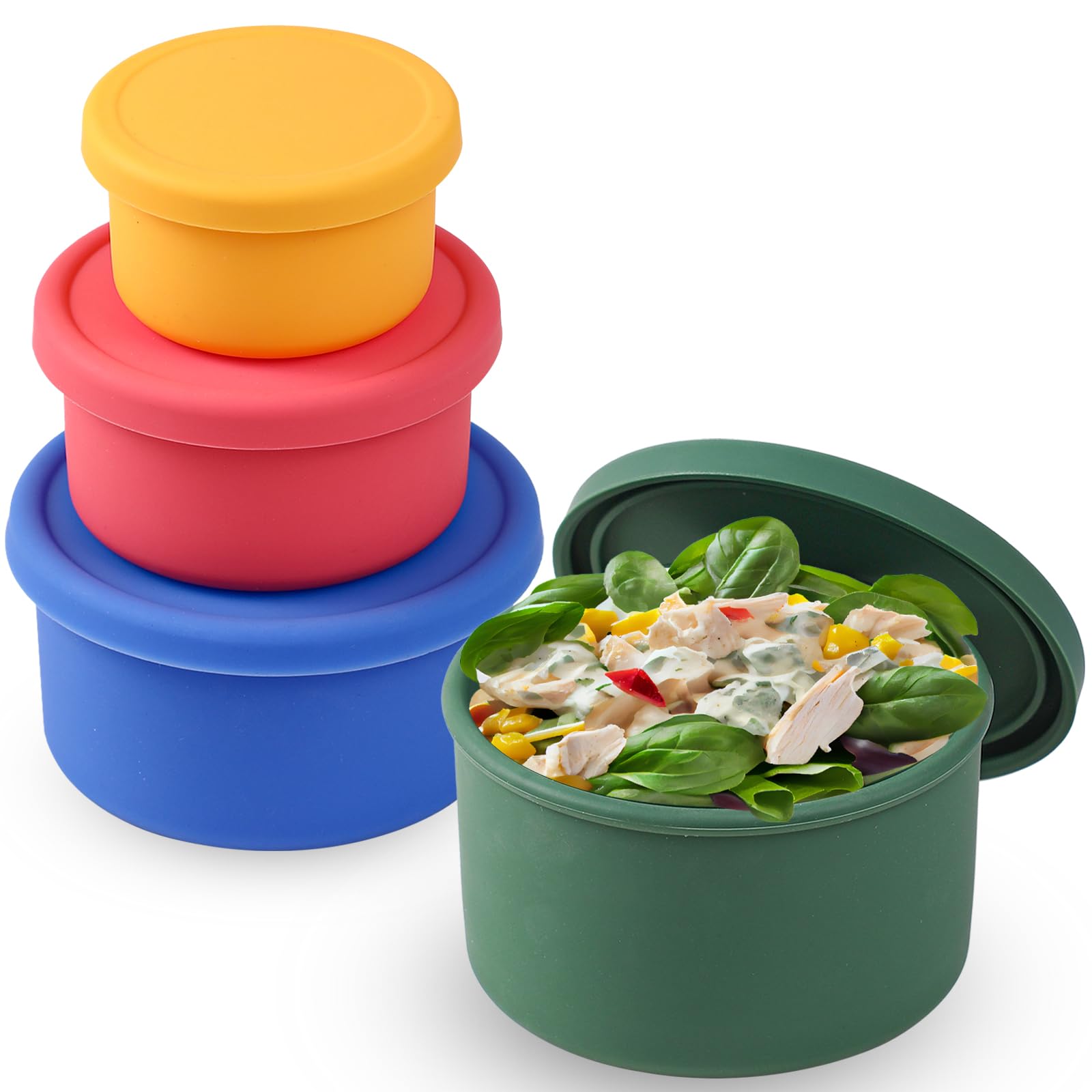 Webake Silicone Food Storage Containers with Lids, Large Nesting Portion Control Containers for Lunch Snack, Set of 4 (3oz,6oz,12oz,20oz)