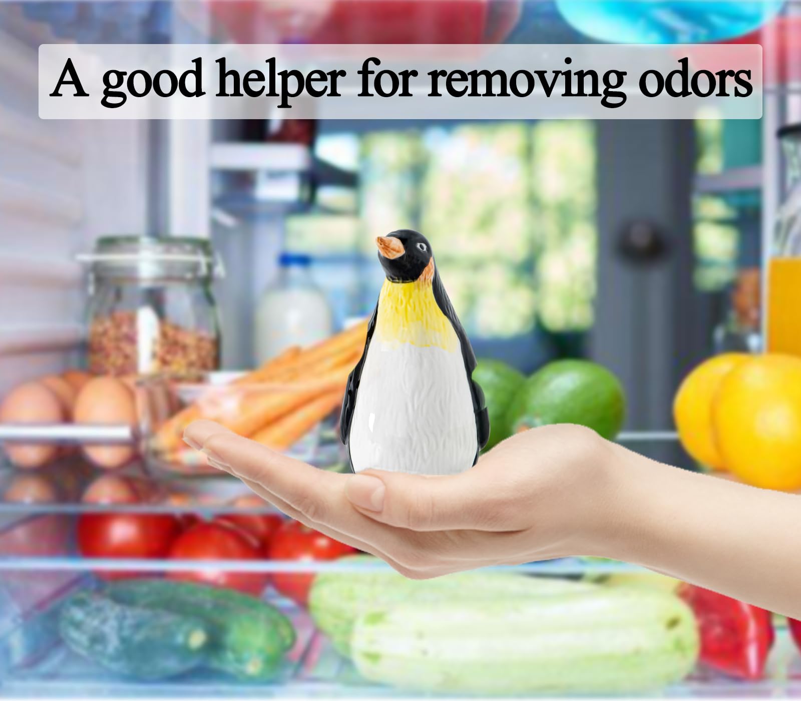 Penguin Baking Soda Holder For Fridge Ceramic Baking Soda Container For Fridge Cute Baking Soda Fridge Holder For Refrigerator Odor Eliminator, Fun Kitchen Gadgets, Baking-Soda Fridge Smell Remover
