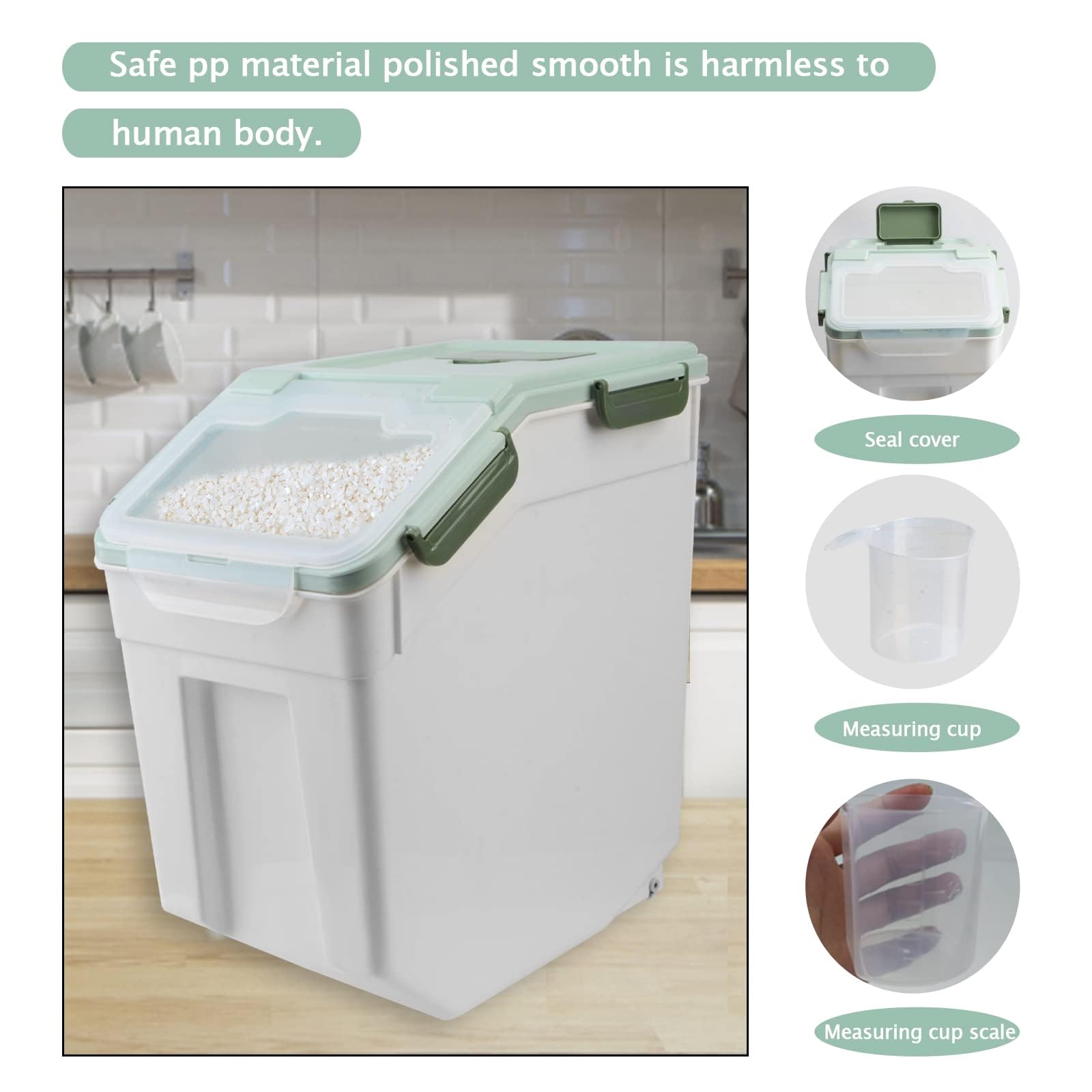 2 Pack Flour Storage Containers, Rice Storage Container Bin 50Lbs with Measuring Cup & Scoop, BPA Free Plastic Rice Dispenser for Flour, Grain Holder- Green