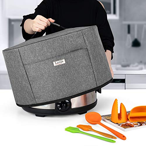 Luxja Slow Cooker Cover (Aluminum Foil Lining), Slow Cooker Dust Cover Fits for Most 6-8 Quart Oval Slow Cooker, Gray
