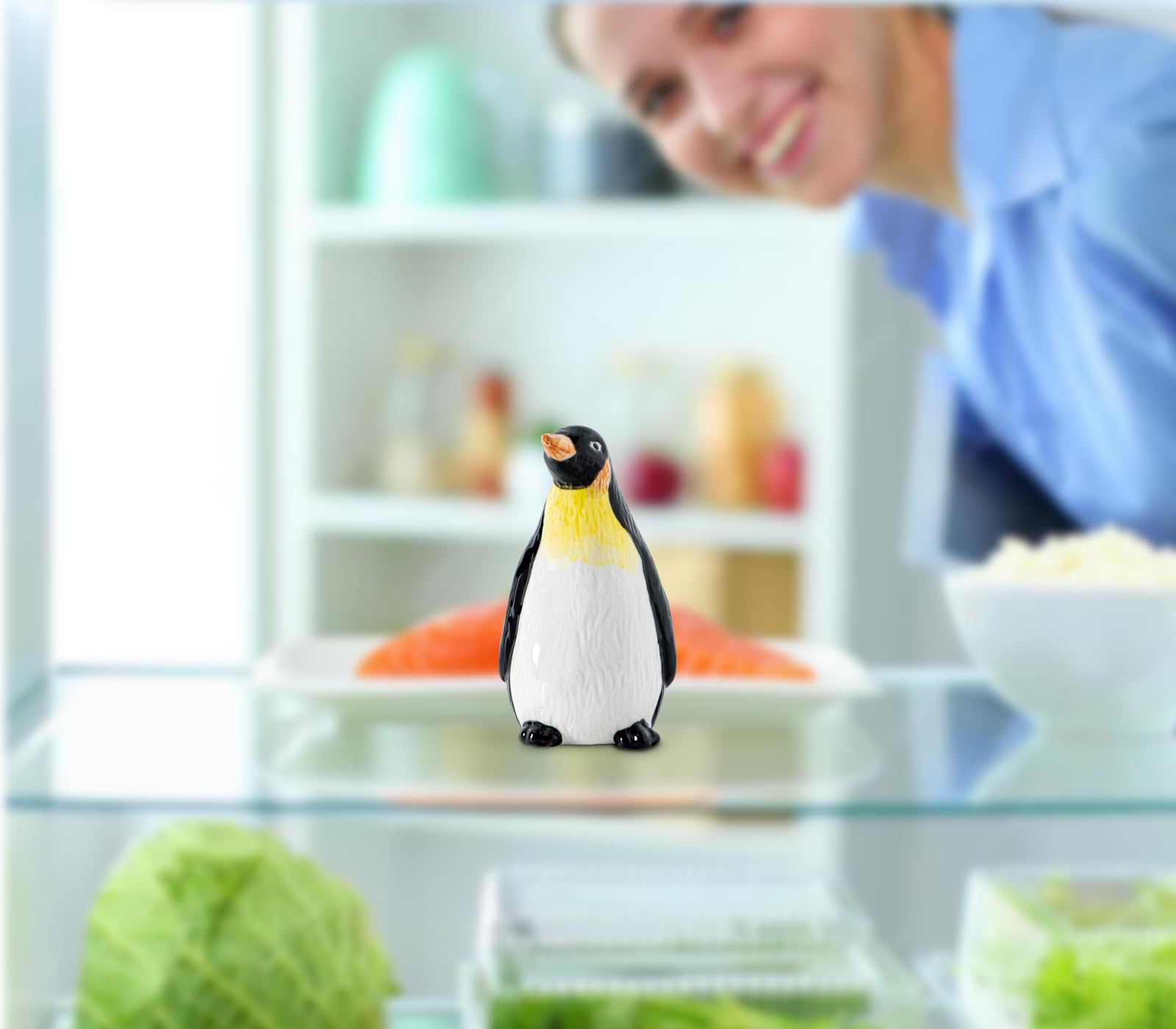 Penguin Baking Soda Holder For Fridge Ceramic Baking Soda Container For Fridge Cute Baking Soda Fridge Holder For Refrigerator Odor Eliminator, Fun Kitchen Gadgets, Baking-Soda Fridge Smell Remover