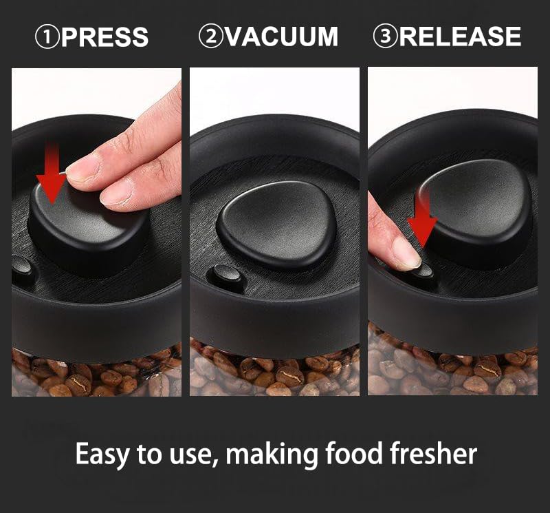 HelpyLife Vacuum Coffee Canister,27FLOZ×2pcs Airtight Glass Jars Set for Kitchen Pantry,Coffee Bean Storage Container,Perfect for Ground Coffee,Loose Tea,Sugar