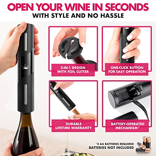 VINABON Electric Wine Opener - New 2023 Battery-Operated Electric Wine Bottle Opener with Wine Foil Cutter - One-Click Reusable Automatic Electronic Wine Opener Corkscrew. Includes WineGuide Ebook