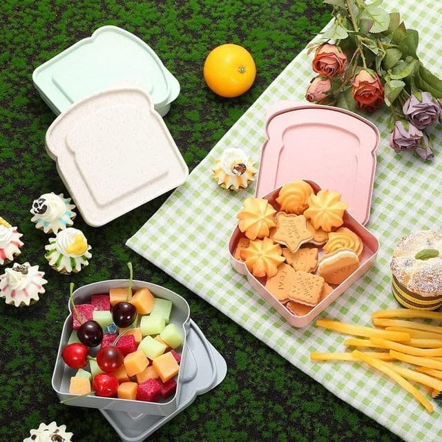 Tangseajiao 1Pc Random Color Sandwich Containers, Sandwich Box Food Storage Toast Shape Holder Plastic for Lunch, Sandwich Keeper for Adults Prep Microwave Food Containers