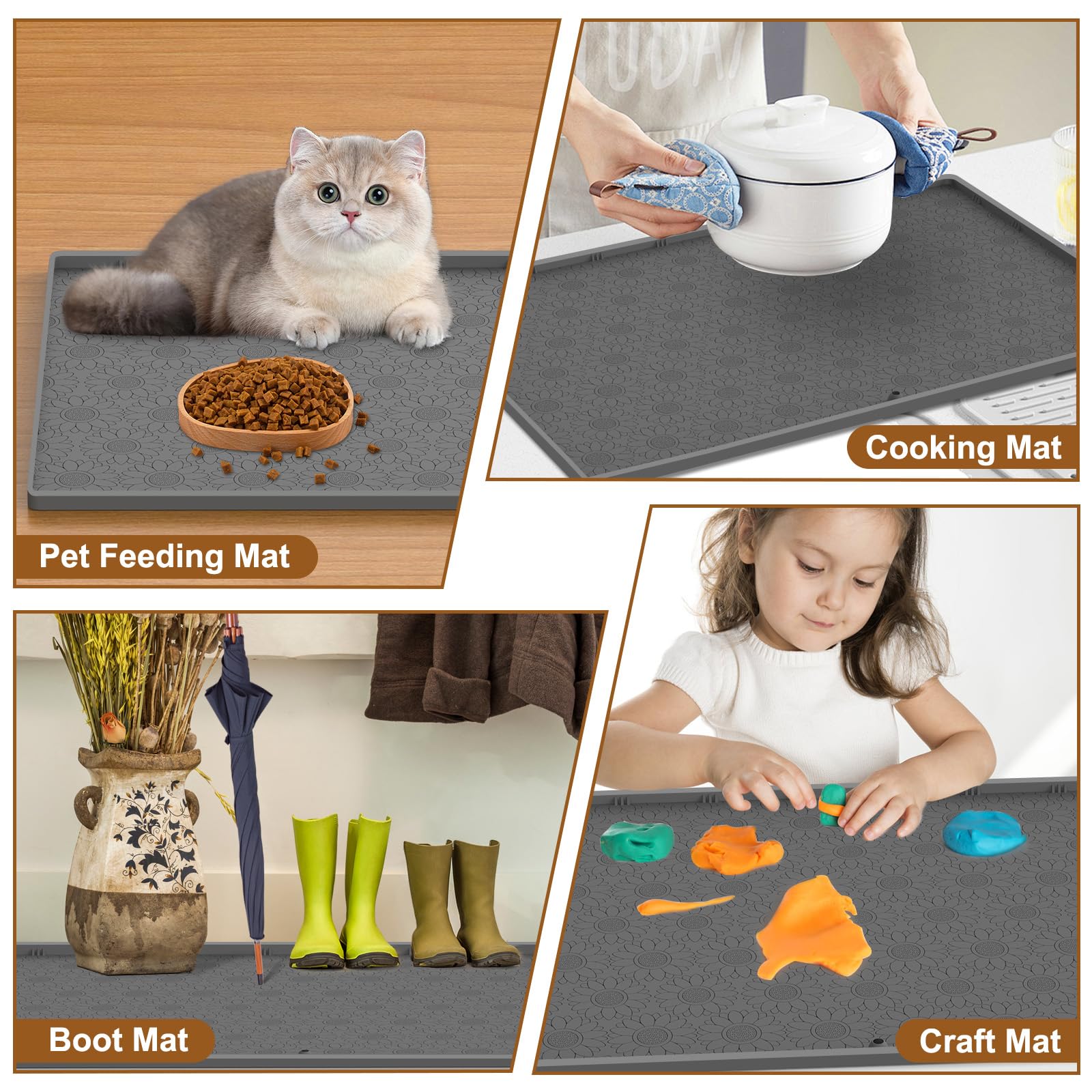 Under Sink Mat Kitchen - 34" x 22" Waterproof Silicone Bathroom Mat Multipurpose Cabinet Protector Organizers Sink Drip Tray Liner Pet Feeding Mat Shoes Mat Dark Gray