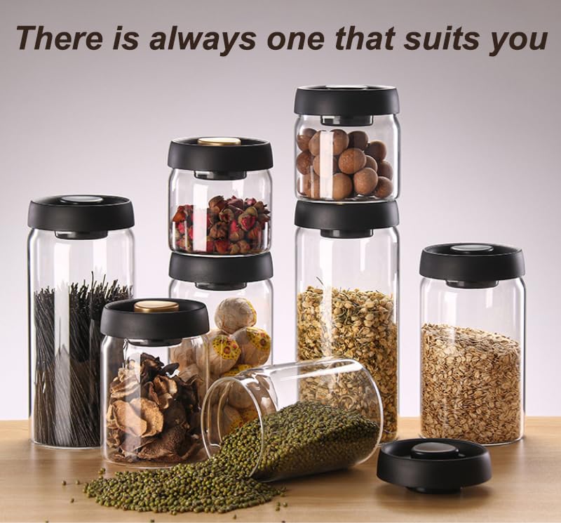 HelpyLife Vacuum Coffee Canister,27FLOZ×2pcs Airtight Glass Jars Set for Kitchen Pantry,Coffee Bean Storage Container,Perfect for Ground Coffee,Loose Tea,Sugar