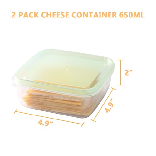 Vellsenne Sliced Cheese Container for Fridge 2 Pack - Cheese Storage Container for Fridge with Lid Cheese Saver Sliced Cheese Holder