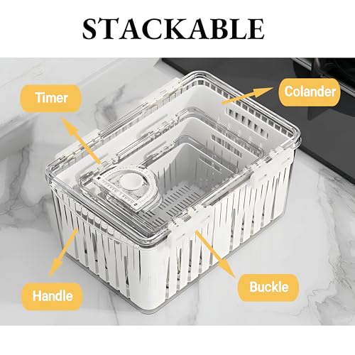 HausArtX Large Fridge Organizer Bins, Fridge Fruit Storage Containers with Removable Colander, BPA-Free, for Keeping Meat, Vegetable, Egg & Fruit Fresh (3 Packs)