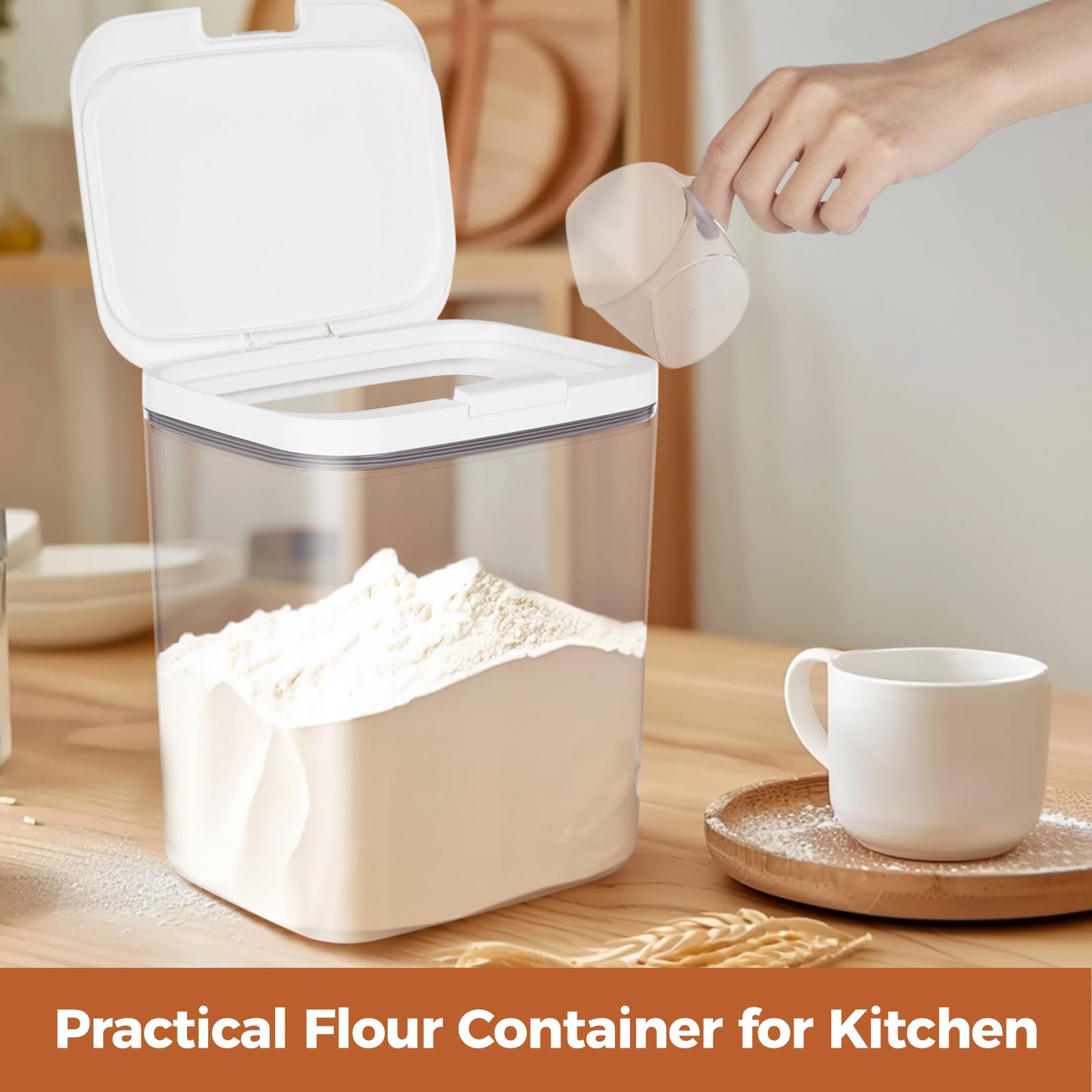Tideme Rice Containers, Large Flour Storage Container, 5.5 L Rice Storage Container Box with Automatic Flip-Up Lid, 8.1×6.5×9.6 Inch