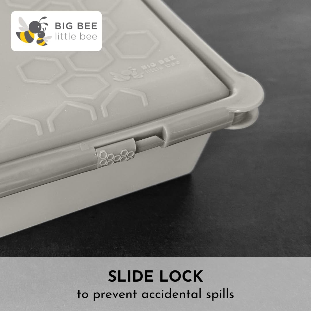 Big Bee, Little Bee - SoftShell XL Reusable Silicone Food Storage Container with Attached Clamshell Lid, Easy Cleaning, Snaps Closed, Microwave, Freezer & Dishwasher Safe (Stone)