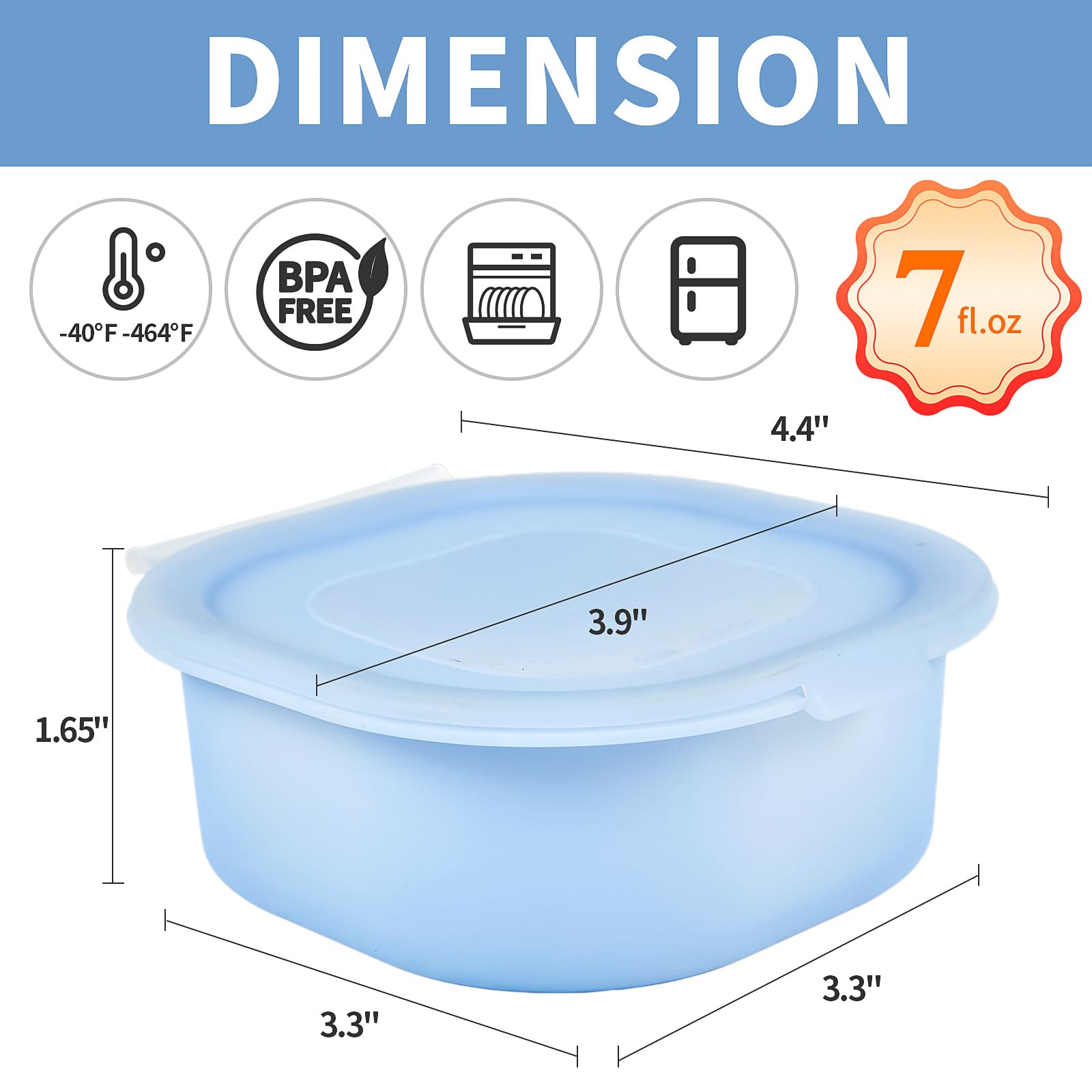 Silicone Cheese Container for Refrigerator, Blue Sliced Cheese Container Holder Cheese Storage Keeper for fridge, Snack Food Storage Container Box, 7oz Bowl with Lid Stackable Dishwash-safe