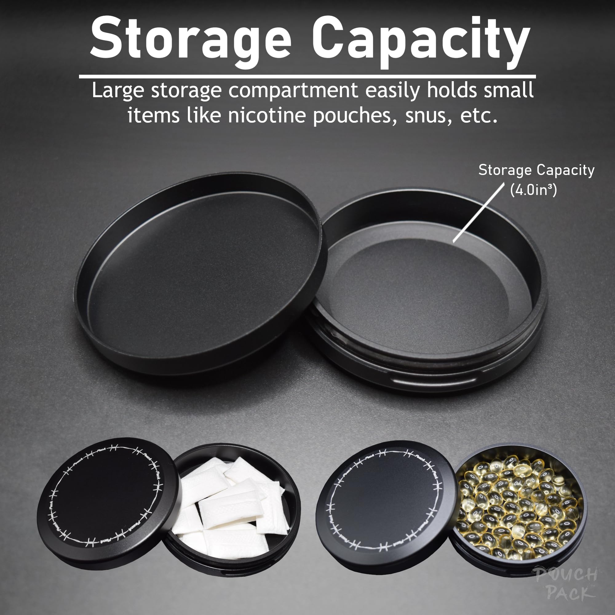 Pouch Pack - Metal Container for Zyn | Zyn Metal Can | Zyn Holder | Zyn Can | Aluminum Zyn Container | Snus Can | Zyn Tin | Zyn Case | Gift for Him | Caffeine Pouches | Black - (Single Compartment)
