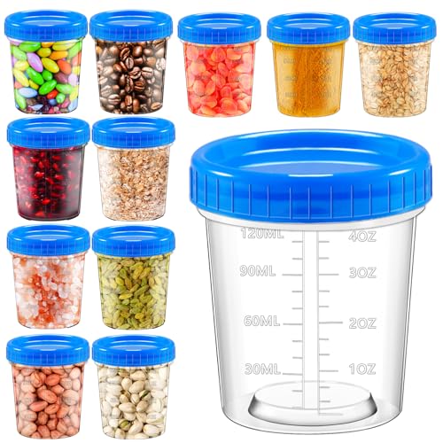 FEOOWV 12pcs 4oz Salad Dressing Container to Go - Small Containers with Lids Leakproof Condiment Containers with Screw Lids Reusable Stackable Plastic Dip Sauce Containers (Blue)