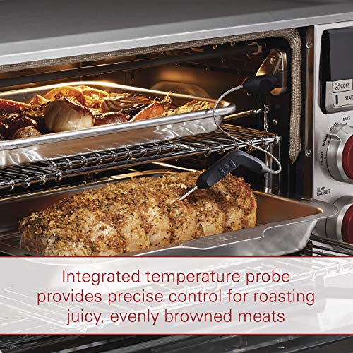 Wolf Gourmet Elite Digital Countertop Convection Toaster Oven with Temperature Probe, Stainless Steel and Red Knobs (WGCO150S)