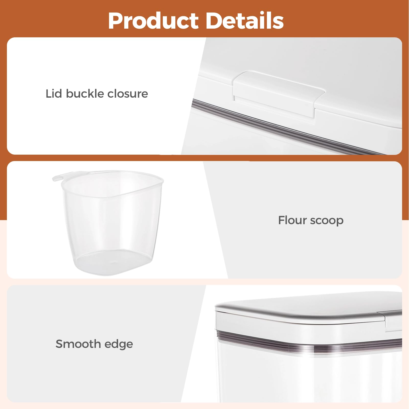 Tideme Rice Containers, Large Flour Storage Container, 5.5 L Rice Storage Container Box with Automatic Flip-Up Lid, 8.1×6.5×9.6 Inch