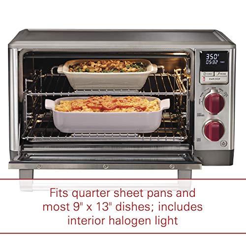 Wolf Gourmet Elite Digital Countertop Convection Toaster Oven with Temperature Probe, Stainless Steel and Red Knobs (WGCO150S)