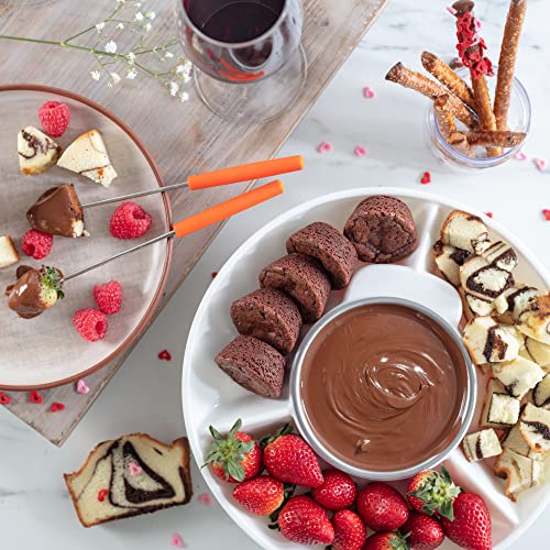 MasterChef Chocolate Fondue Maker- Deluxe Electric Dessert Fountain Fondue Pot Set w 4 Forks & Party Serving Tray -Melting, Warming Caramel, Cheese, Sauce, Fun Birthday Easter Day Gift