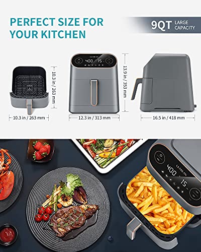 9-Quart 6-in-1 Electric Hot Air Fryer Oven, Large Family Size Oilless Cooker with LCD Touch Control Panel and Nonstick Basket - ETL Certified, 1750W