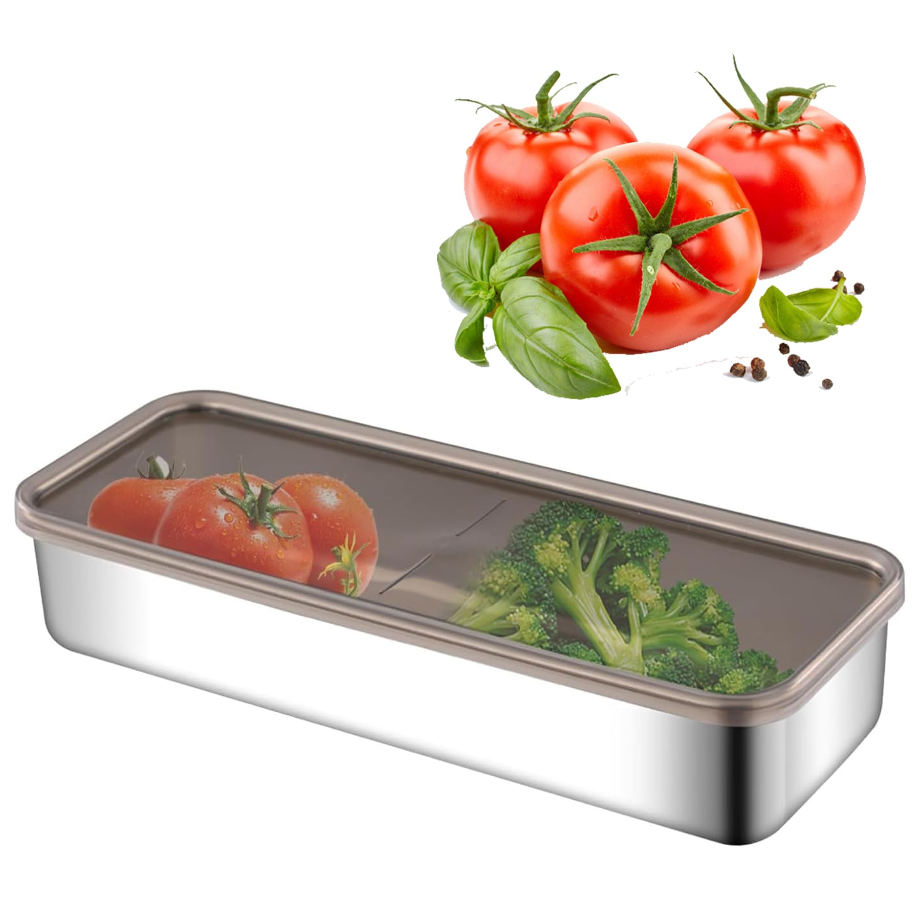 Rarapop Bacon Container with Lids for Refrigerator, Stainless Steel Deli Meat Storage Containers with Elevated Base, Airtight Fridge Storage Containers Cheese Keeper, Dishwasher Safe【1 Pack】