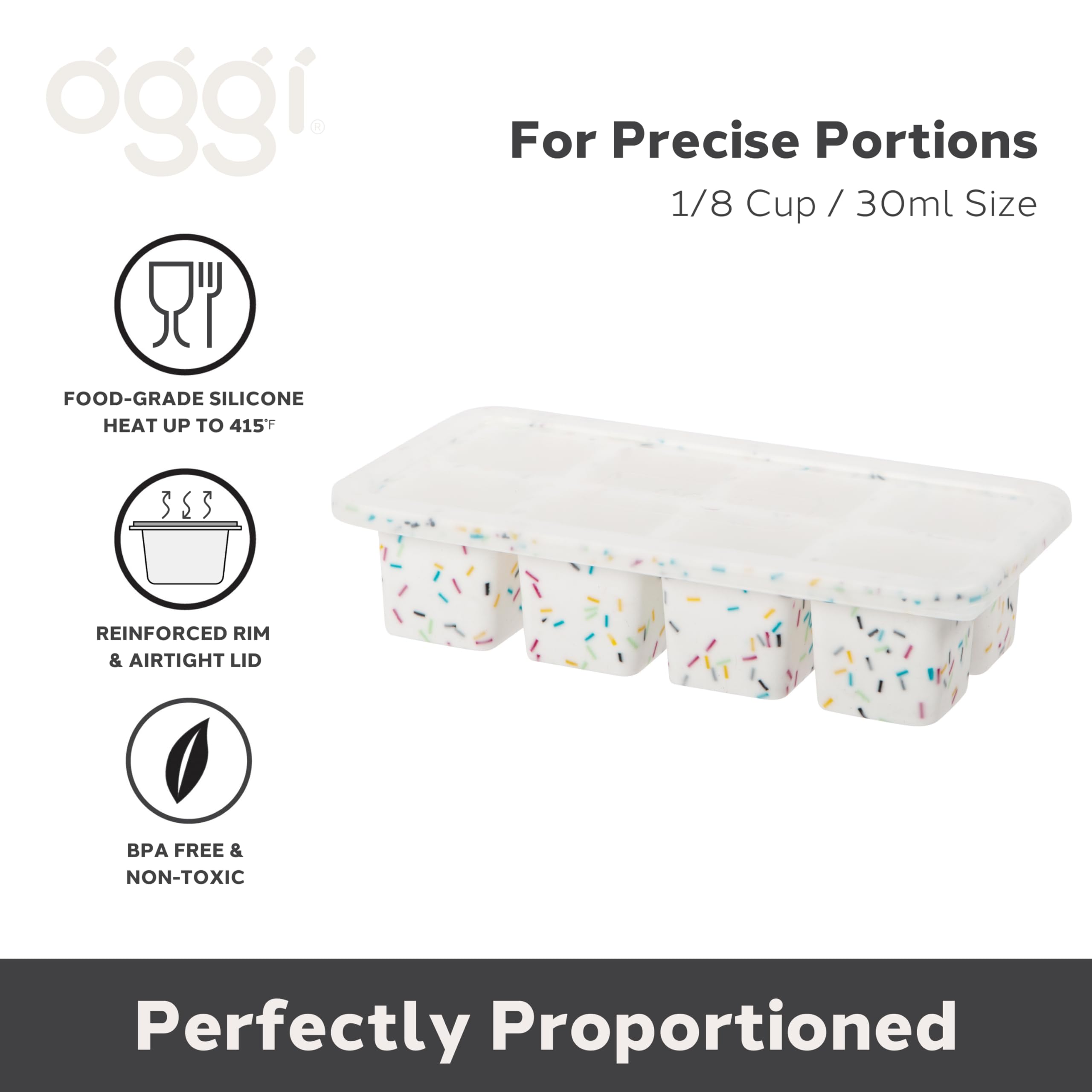 OGGI Prep & Portion Silicone Freezer Trays with Lid - Freezer Molds for Food, Ice Cube Tray, Food Prep Containers, Freezer Storage Containers, for Soup, Smoothie Cubes, Broth, Leftovers - 1/4 Cup