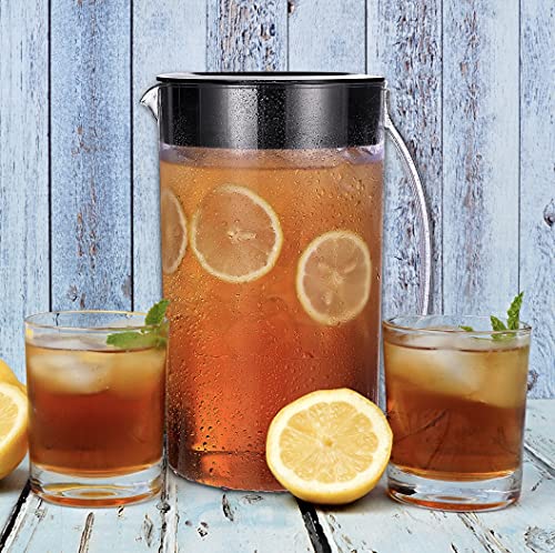 LITIFO Iced Tea Maker and Iced Coffee Maker Brewing System with 2-quart Pitcher, sliding strength selector for Taste Customization, Stainless Steel Decoration (Black)