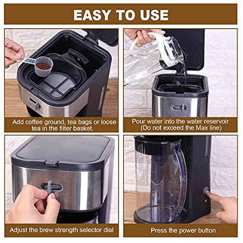 LITIFO Iced Tea Maker and Iced Coffee Maker Brewing System with 2-quart Pitcher, sliding strength selector for Taste Customization, Stainless Steel Decoration (Black)