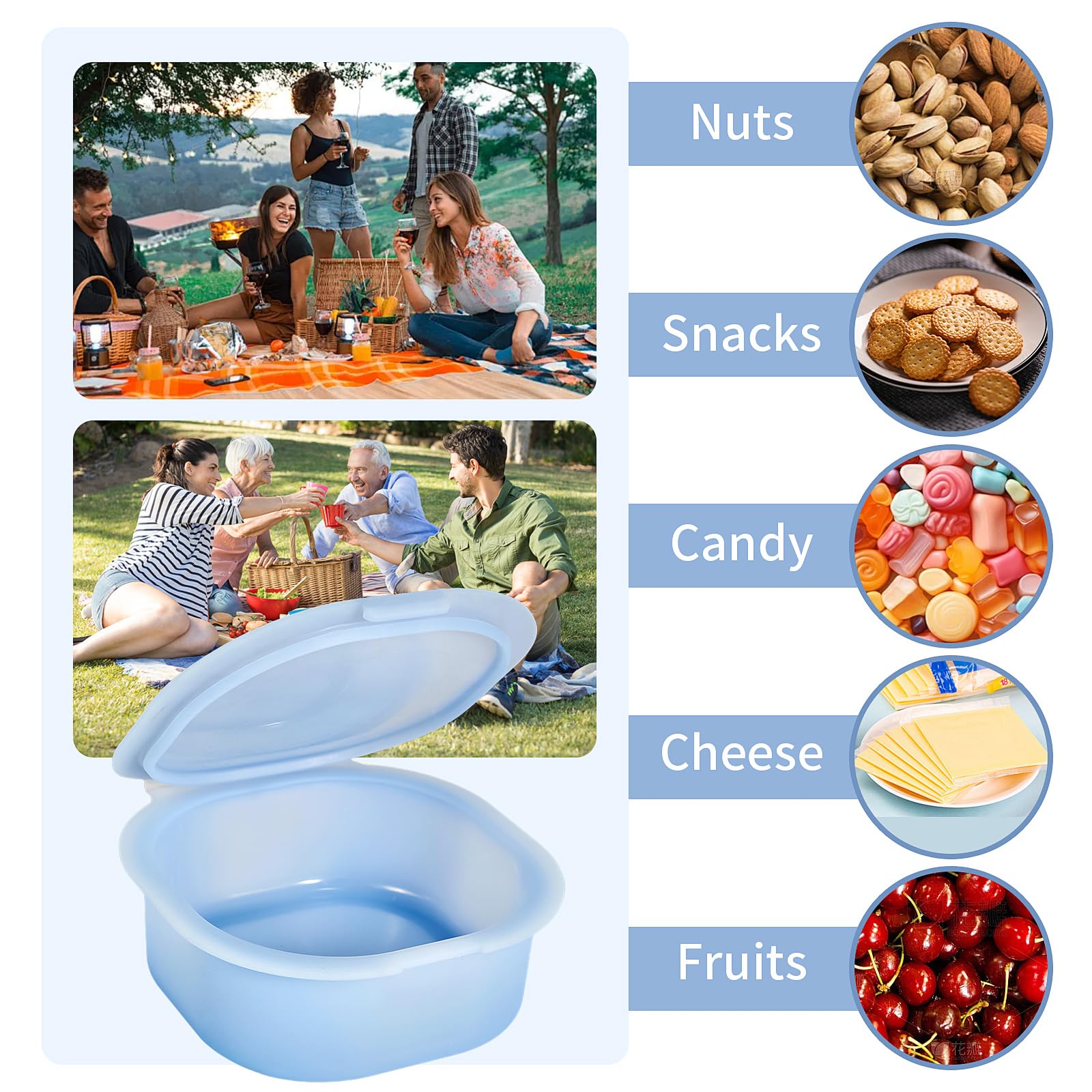 Silicone Cheese Container for Refrigerator, Blue Sliced Cheese Container Holder Cheese Storage Keeper for fridge, Snack Food Storage Container Box, 7oz Bowl with Lid Stackable Dishwash-safe