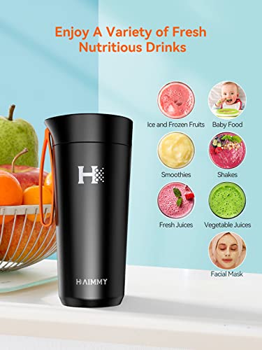Portable Blender, Haimmy Stainless Steel Personal Blender for Smoothies and Shakes One-handed Fresh Juice Blender Cup USB Charging Mini Blender Ice Crusher for Gym, Travel, Office