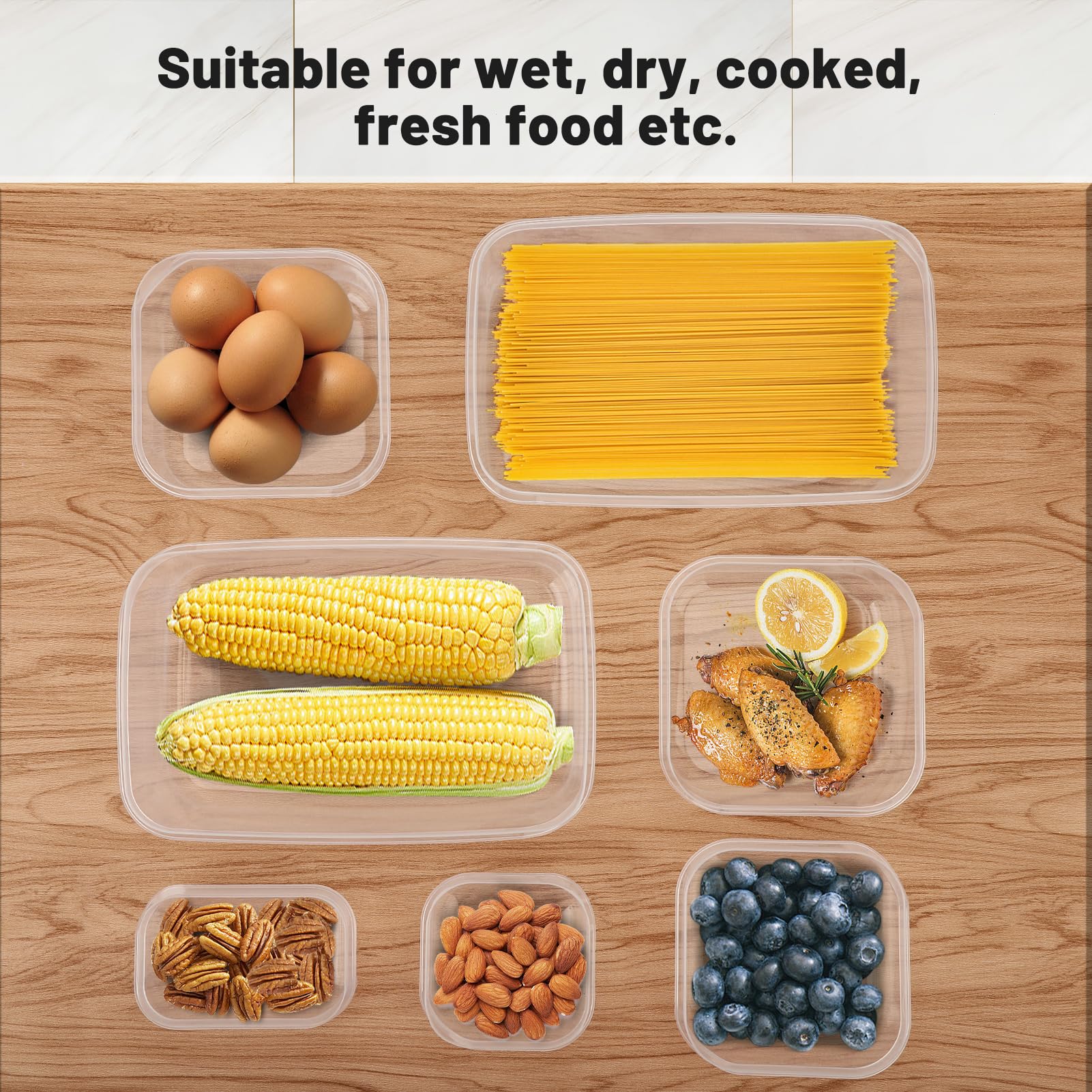 34Pcs Food Storage Containers with Lids (17 Containers and 17 Lids), Salad Dressing Condiment Leftover Lunch Box, Reusable Plastic Freezer Containers Microwave Dishwasher Safe (7 Assorted Size, Grey)