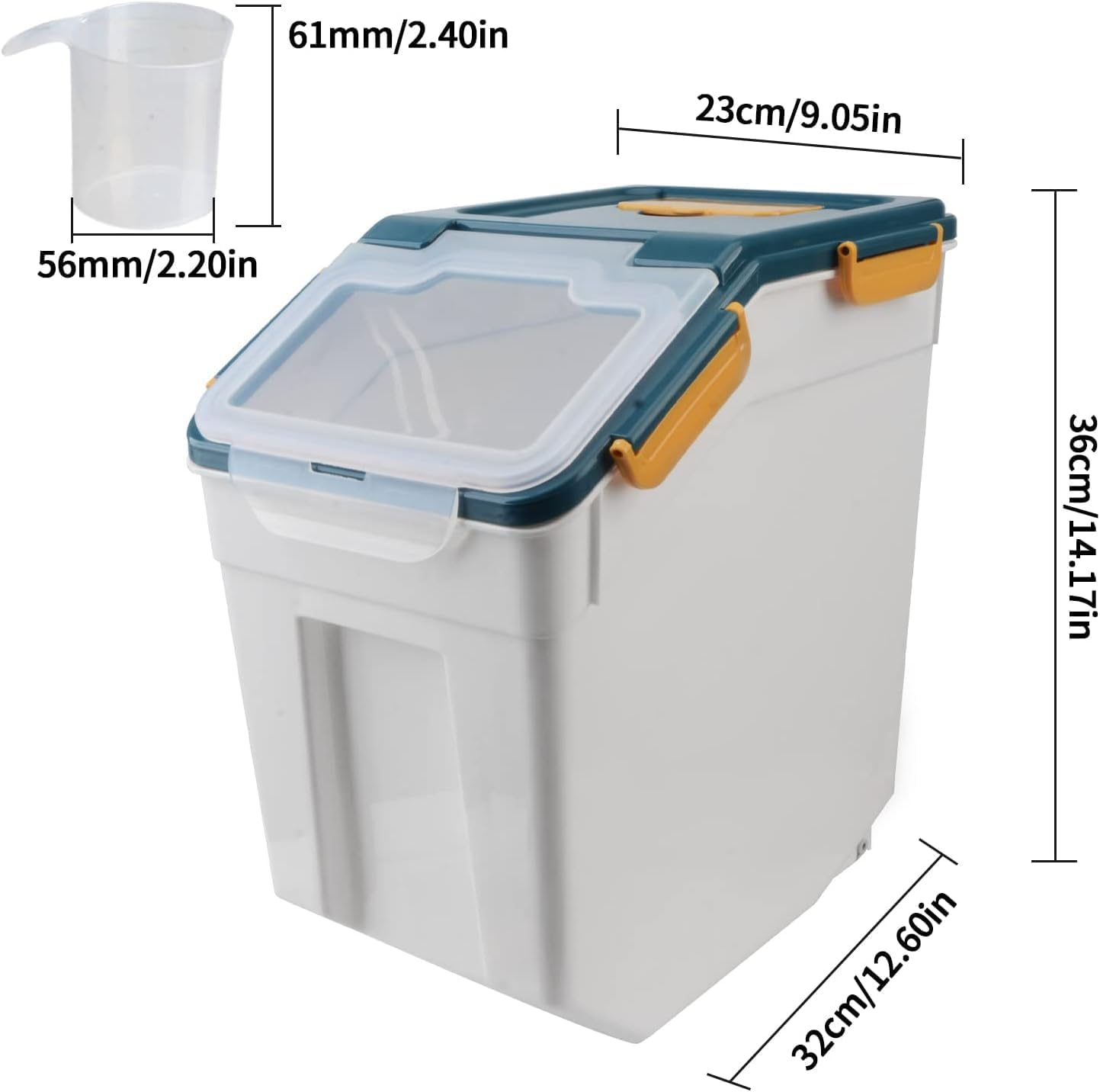 Large Flour Storage Container 25lb, 4Pack Airtight Rice Storage Containers with Wheels, Measuring Cup, Scoop for Flour, Rice, Grain, Cereal, Dry Food Organizer (Dark Blue)