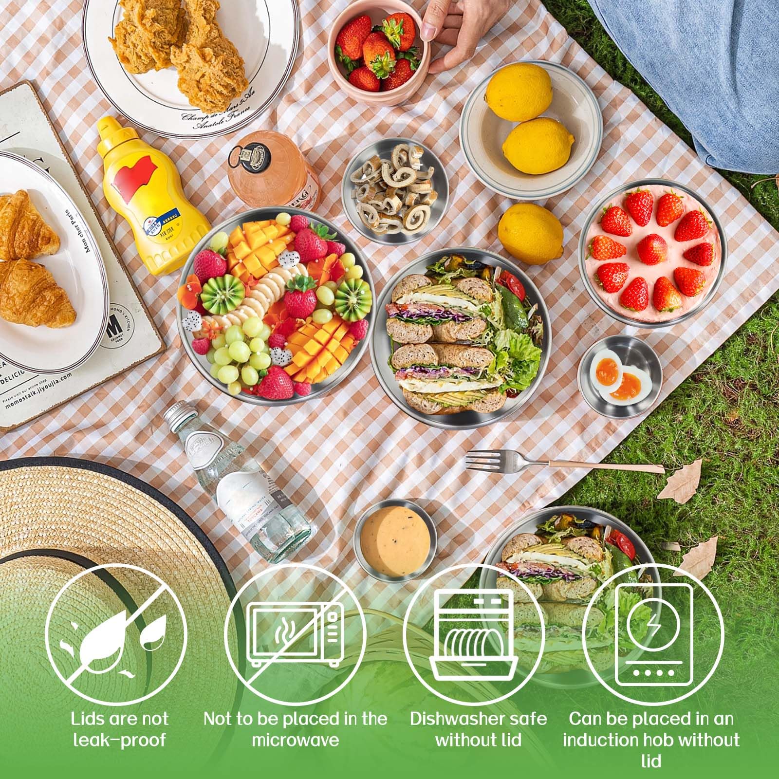 LELE LIFE 10 Pack 5 Sizes Stainless Steel Food Containers with Lids- 240/370/605/835/1200ml - Nesting Stainless Steel Food Storage Containers for Leftovers, Lunch Box, Snacks, Camping, Picnic (10PCS)