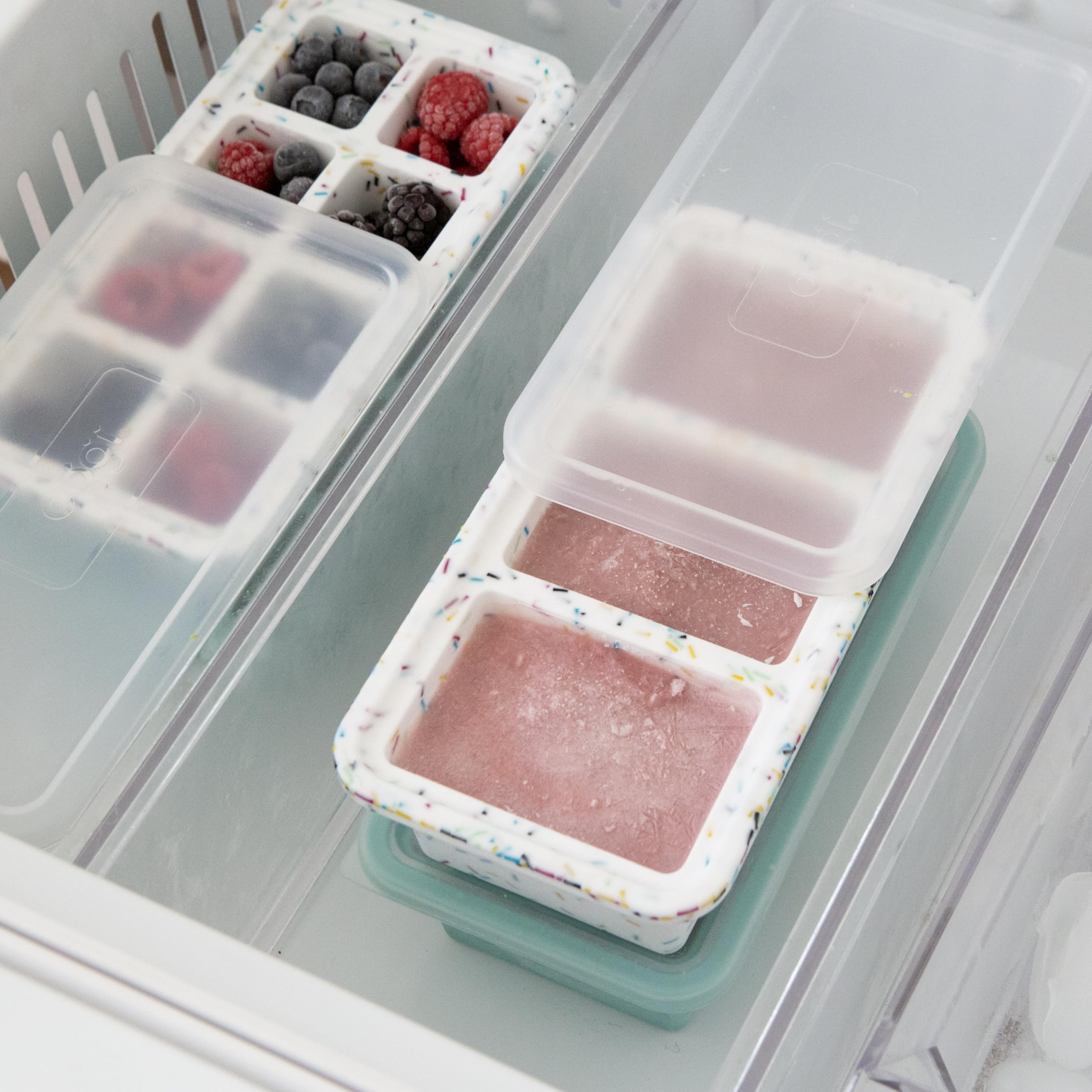 OGGI Prep & Portion Silicone Freezer Trays with Lid - Freezer Molds for Food, Ice Cube Tray, Food Prep Containers, Freezer Storage Containers, for Soup, Smoothie Cubes, Broth, Leftovers - 1/4 Cup